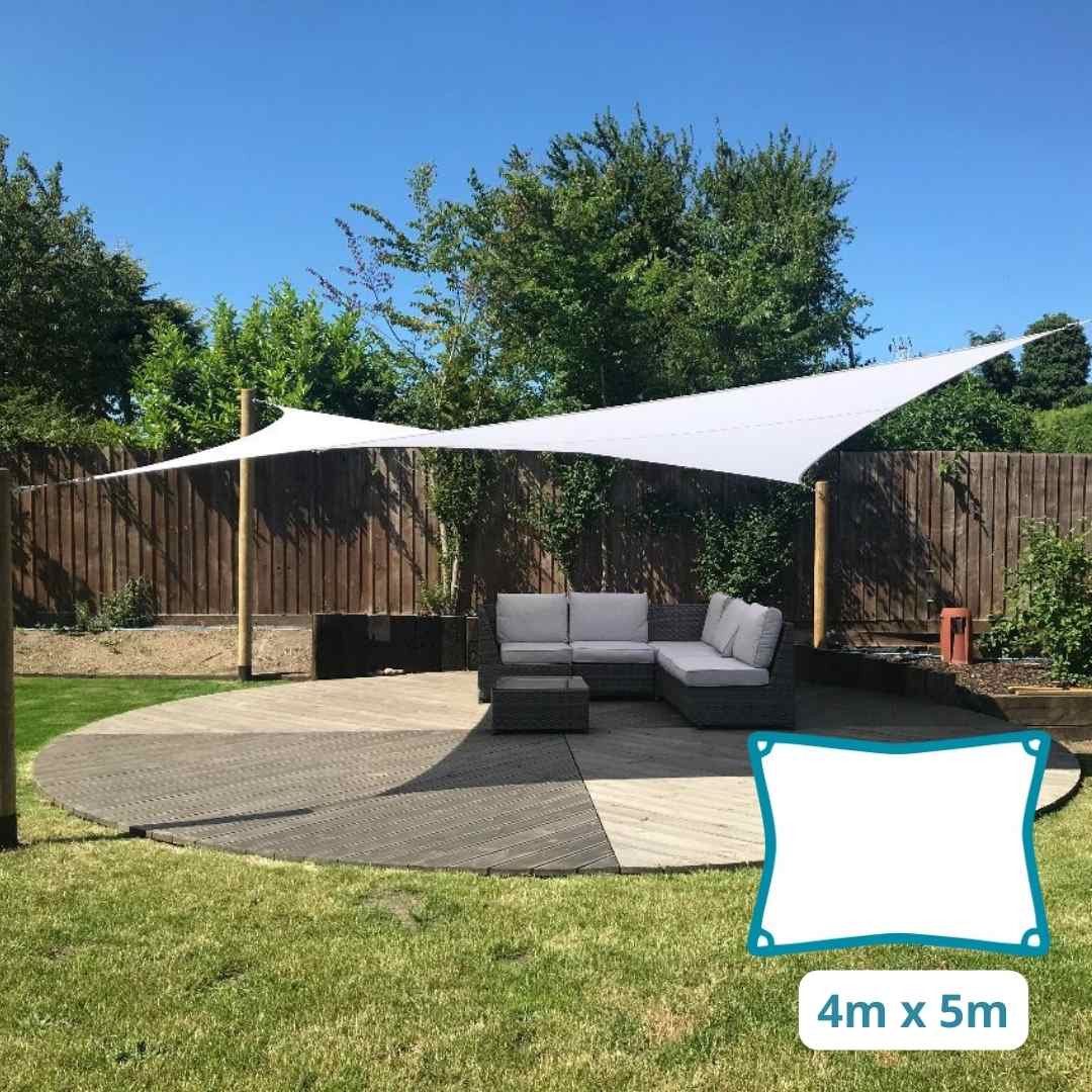 Rectangle 4m x 5m - Clara Sun Shade Sail White UV Canopy Awning Patio ...