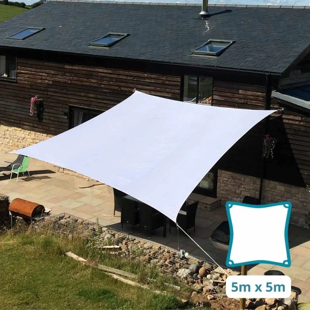 Square 5m - Clara Sun Shade Sail - White Waterproof UV Patio Canopy ...